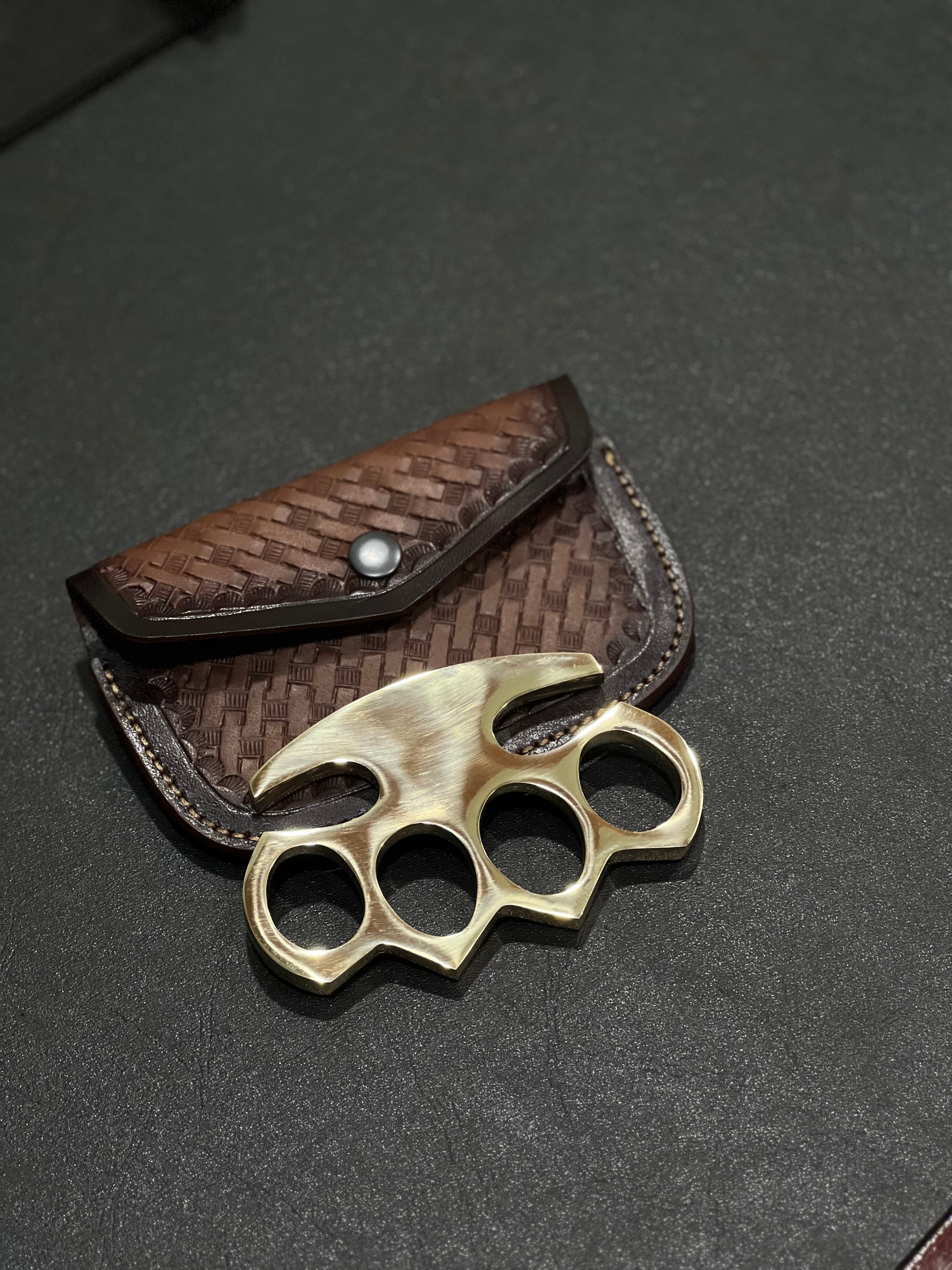 Pure Brass Knuckles Duster – Custom Engraved with Leather Carry Case ...